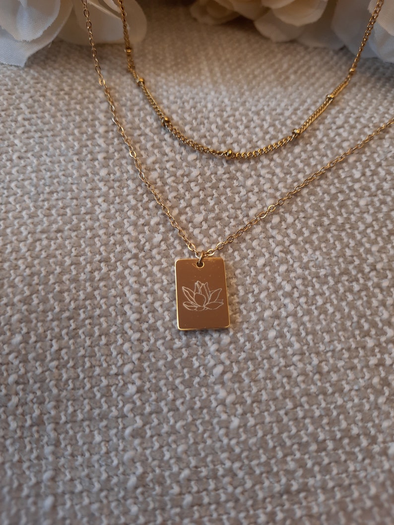 Layered July Lotus Birth Flower Gold Necklace Dainty July Birth Flower ...