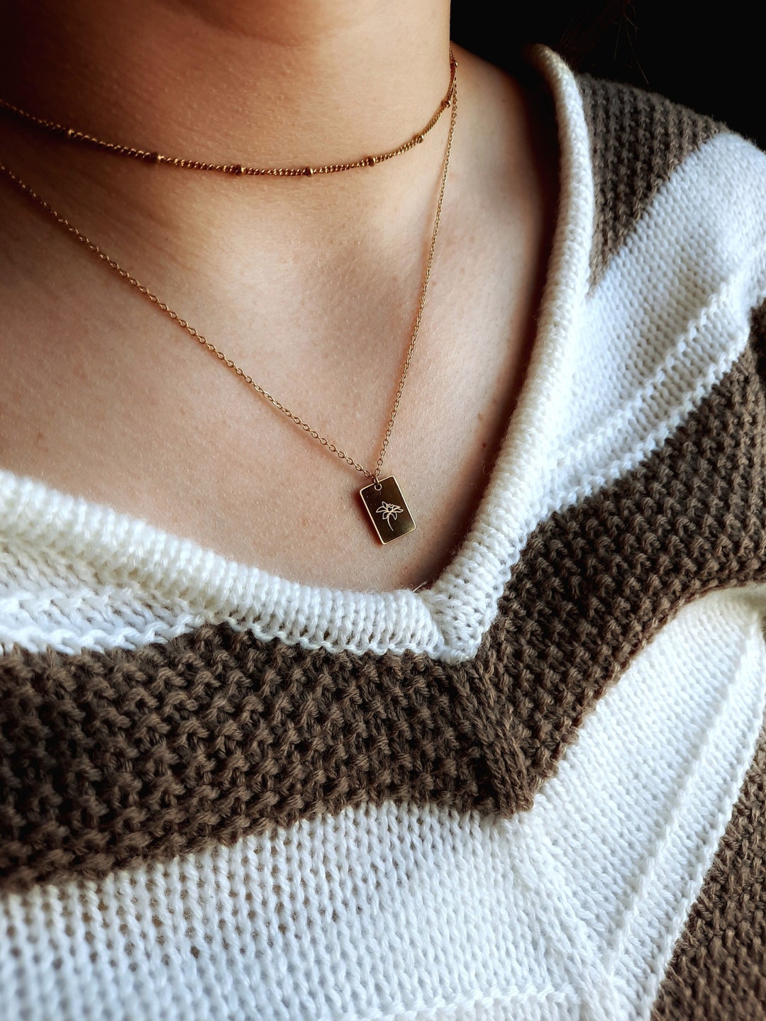 Layered Daffodil Birth Flower Gold Necklace | Dainty March Birth Flower ...