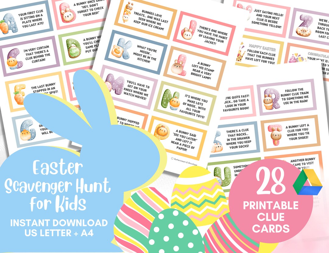 Easter Scavenger Hunt, Indoor Scavenger Hunt for Kids With Clue Cards ...