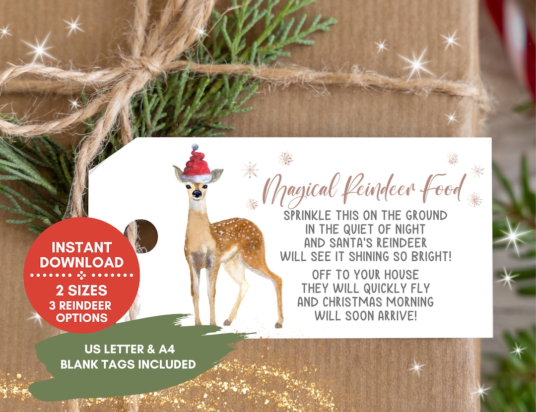 Printable Reindeer Food Tags, Magical Reindeer Food Tag, Christmas Eve ...