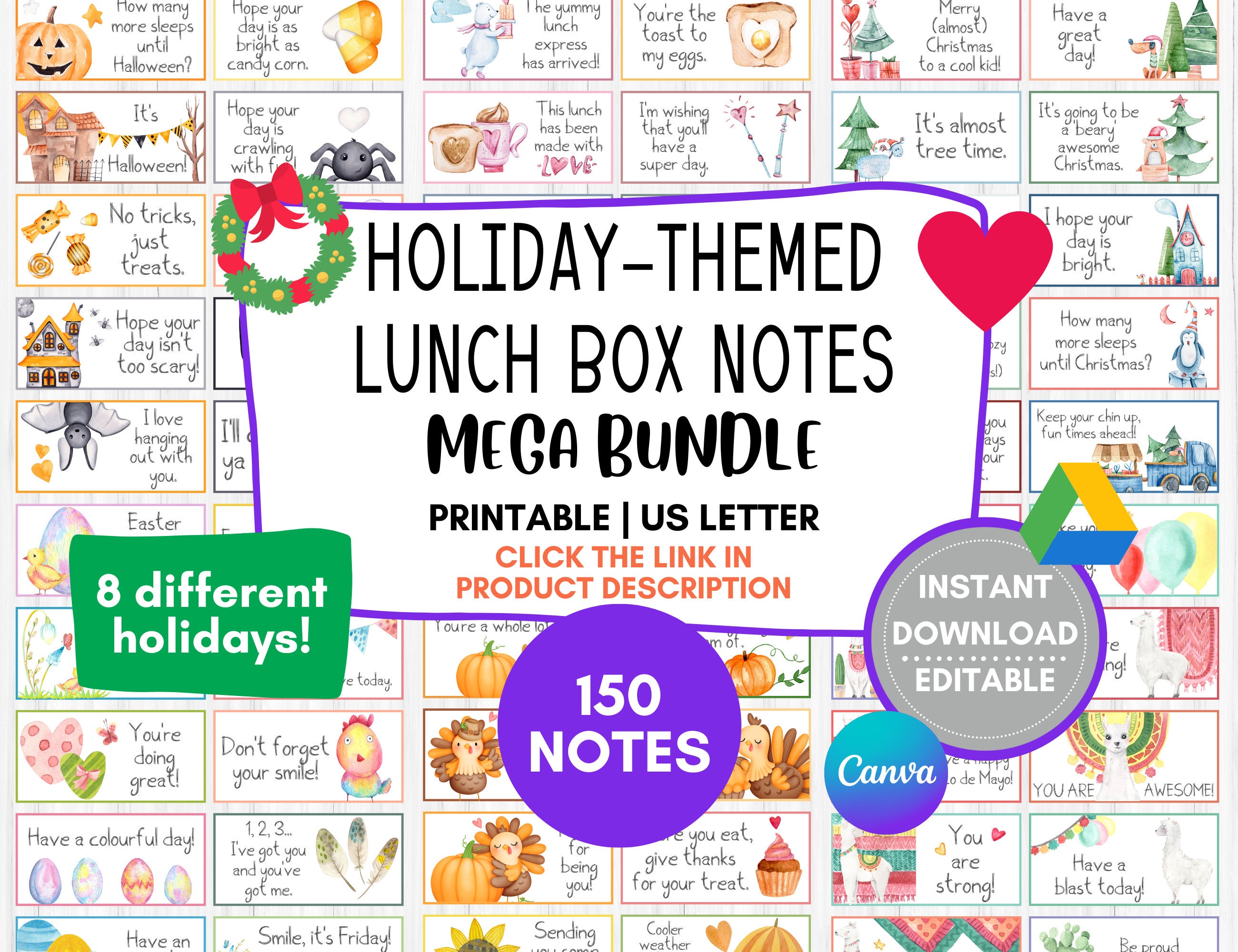 Thanksgiving Lunch Box Notes for Kids, Editable Fall Lunchbox Notes ...