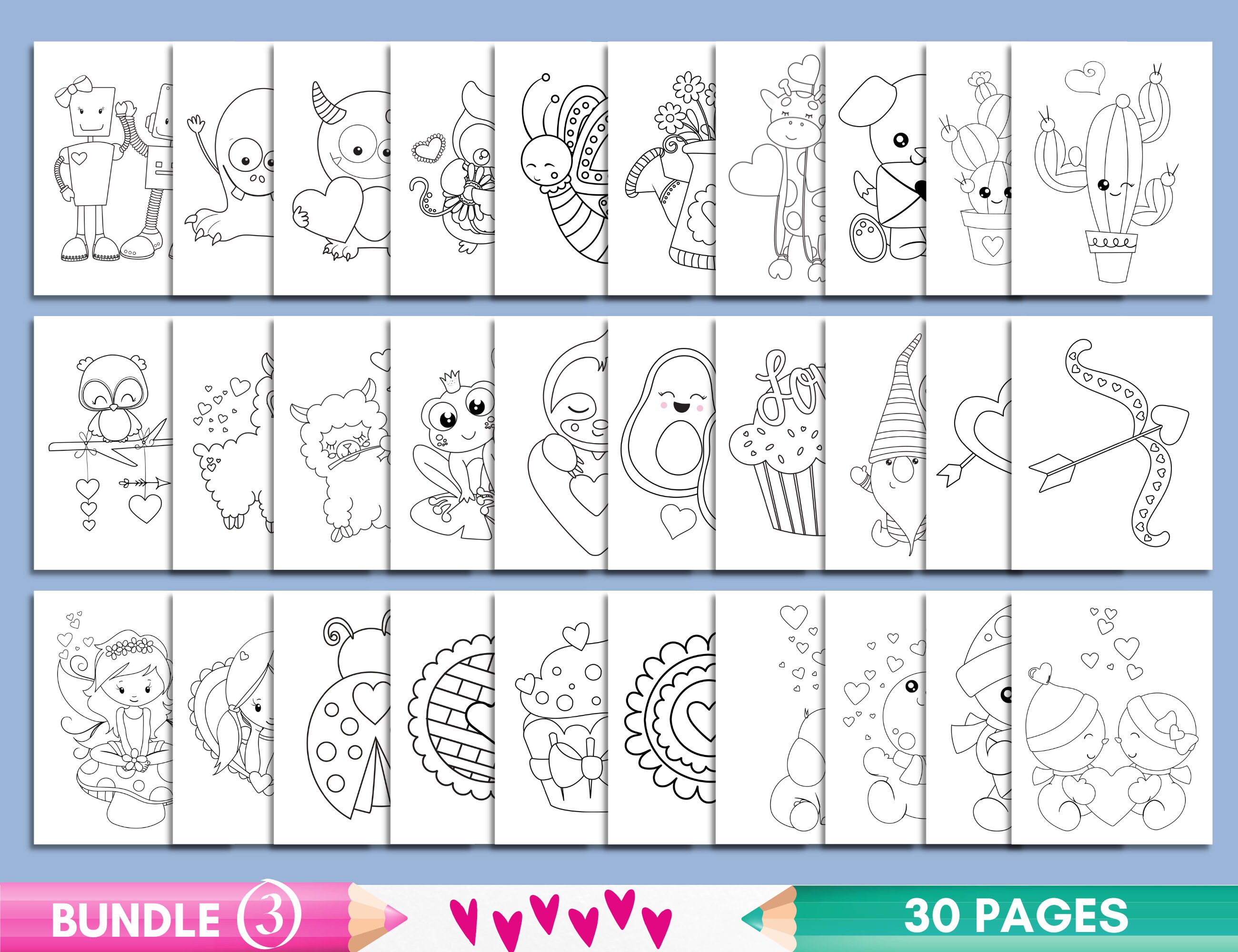 Valentine Coloring Pages for Kids BUNDLE, Toddler Coloring Pages, Kid ...