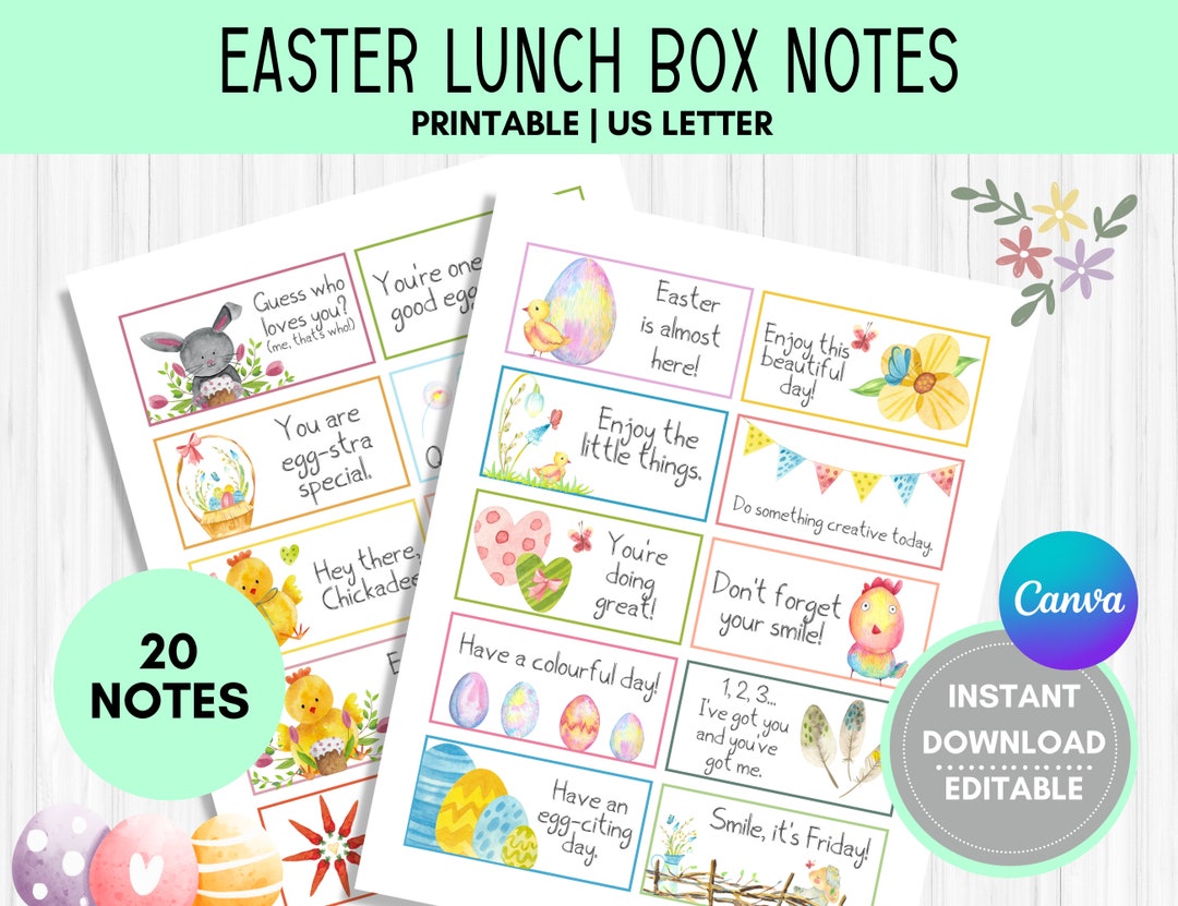 Easter Lunch Box Notes for Kids, Editable Spring Lunchbox Notes, Cute ...