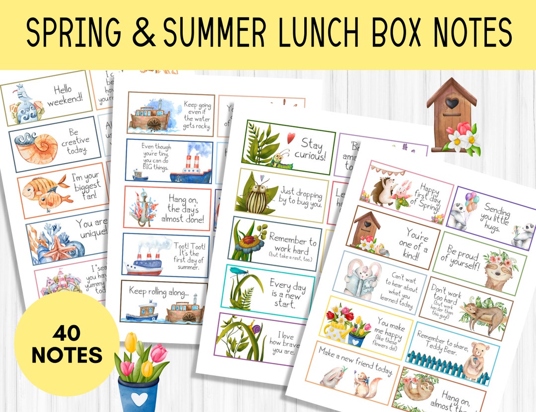 Spring Lunch Box Notes for Kids, Summer Lunch Box Notes, Editable ...