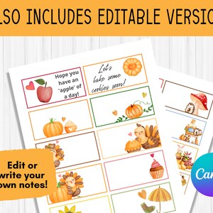 Thanksgiving Lunch Box Notes for Kids, Editable Fall Lunchbox Notes ...