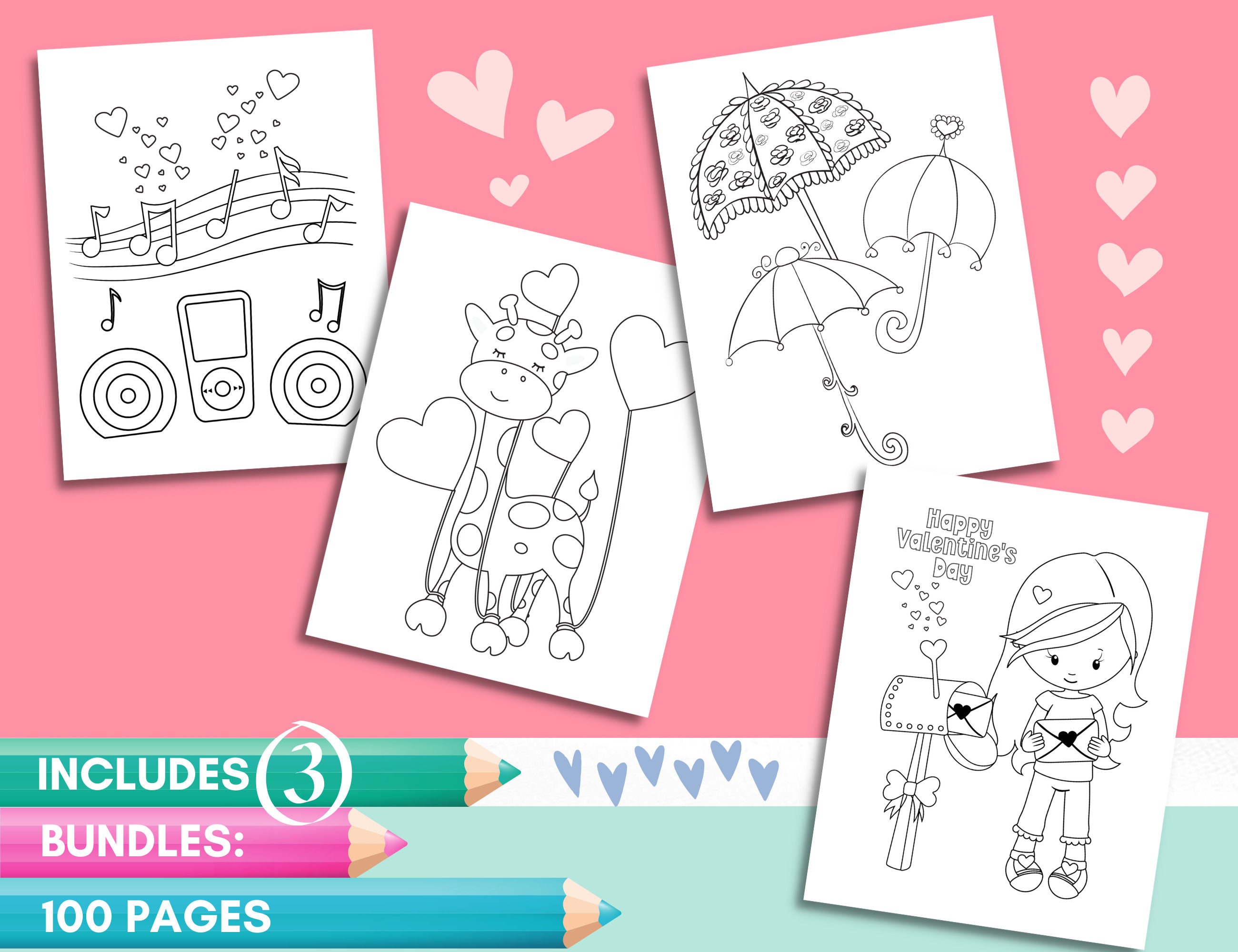 Valentine Coloring Pages for Kids BUNDLE, Toddler Coloring Pages, Kid ...
