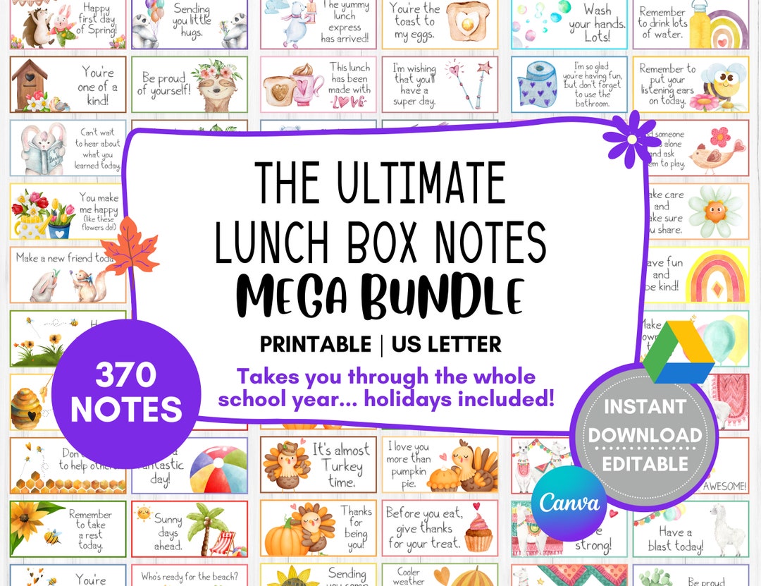 The Ultimate Mega Bundle Kids Lunch Box Notes, Editable Lunchbox Note ...