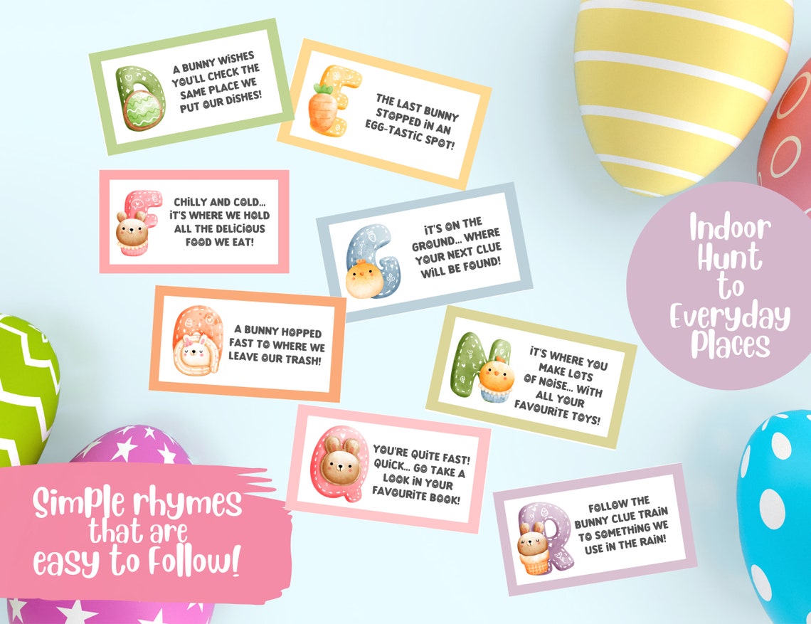 Easter Scavenger Hunt, Indoor Scavenger Hunt for Kids With Clue Cards ...