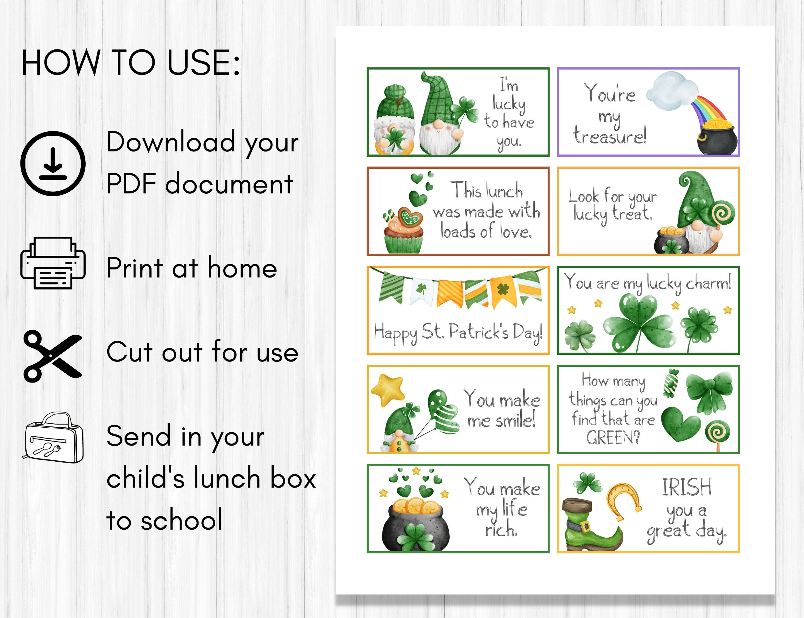 St. Patrick's Day Lunch Box Notes for Kids, Editable Lunchbox Notes ...
