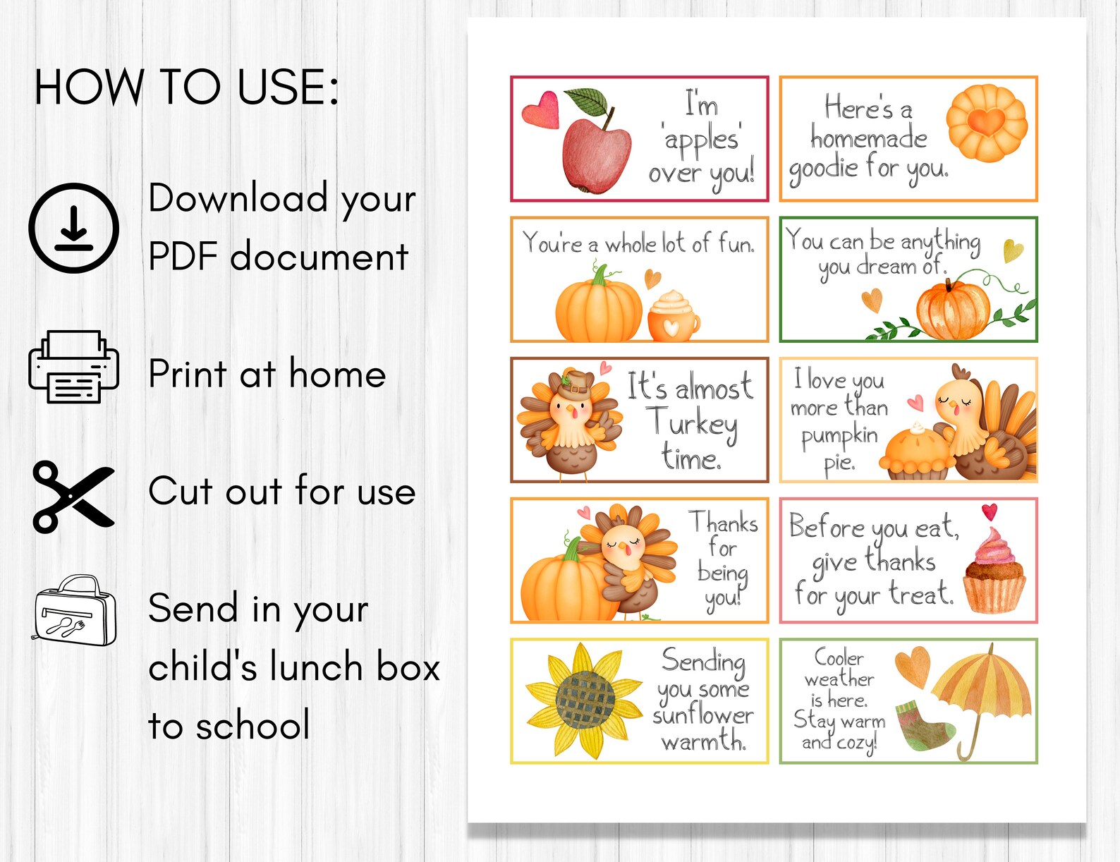 Thanksgiving Lunch Box Notes for Kids, Editable Fall Lunchbox Notes ...