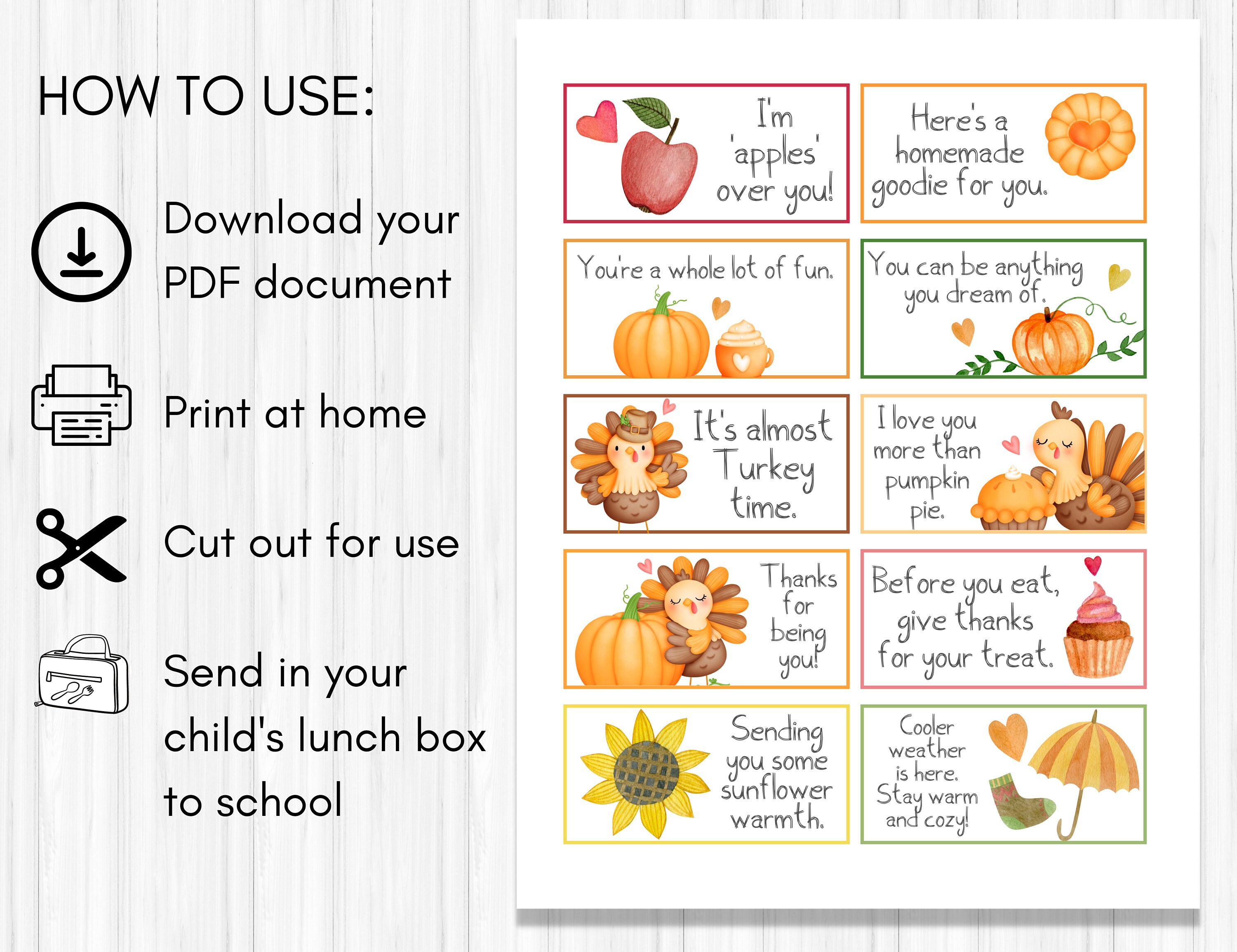 Thanksgiving Lunch Box Notes for Kids, Editable Fall Lunchbox Notes ...