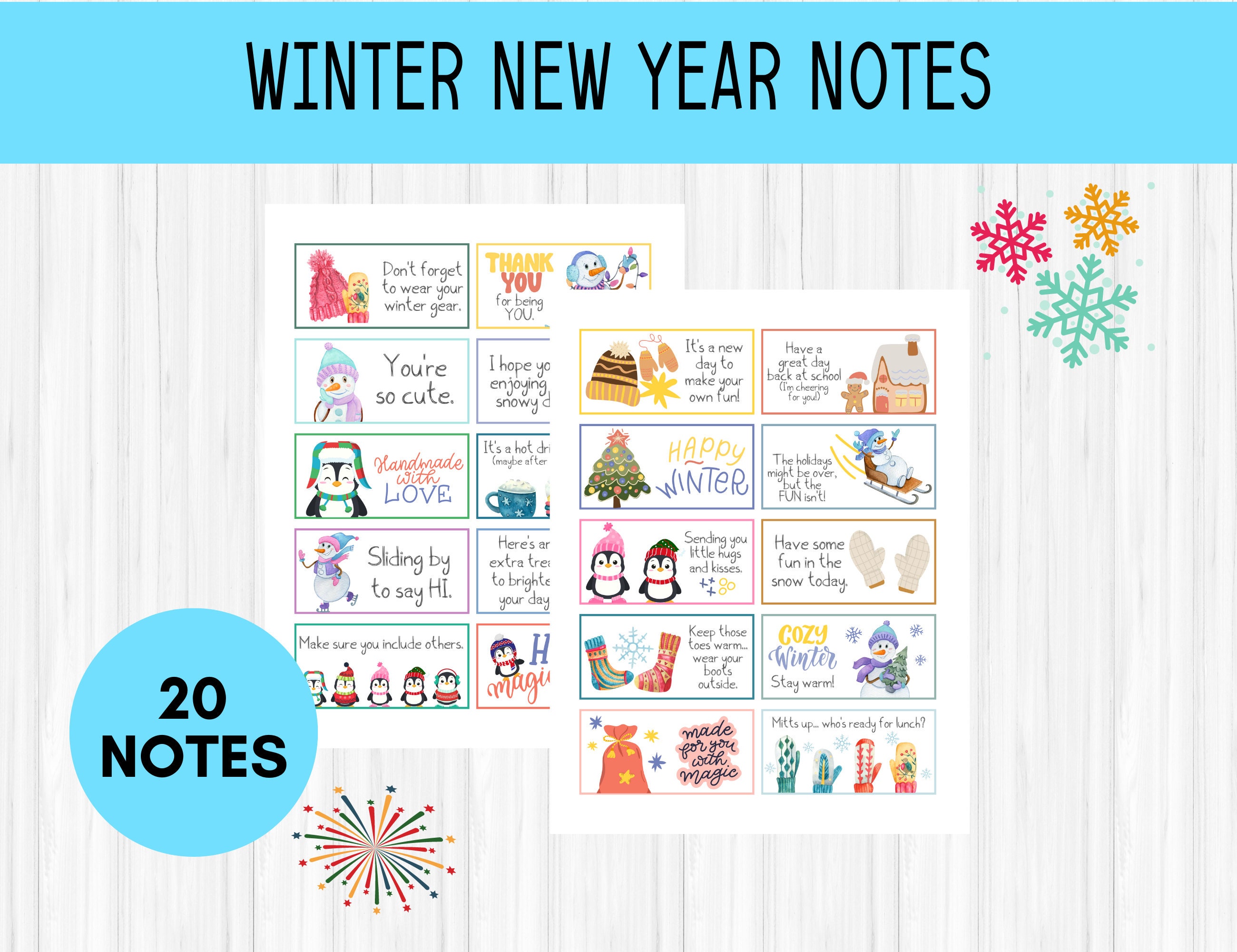 Winter New Year Lunch Box Notes for Kids, Editable Lunch Note ...
