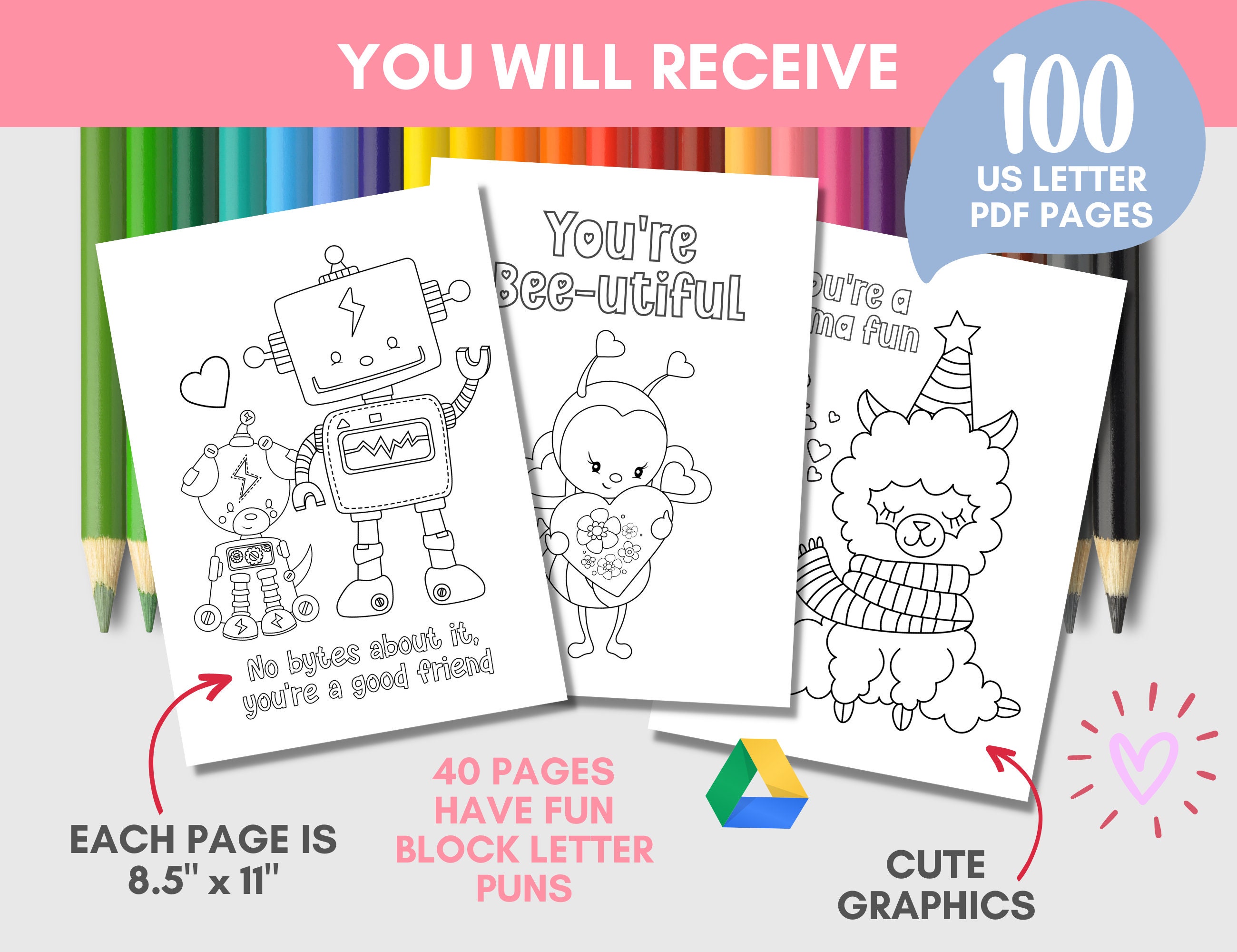 Valentine Coloring Pages for Kids BUNDLE, Toddler Coloring Pages, Kid ...