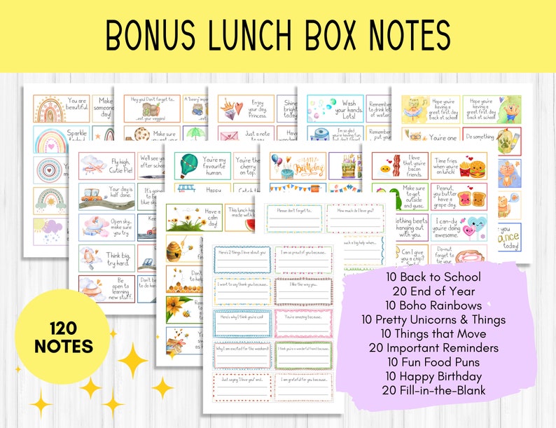The Ultimate Mega Bundle Kids Lunch Box Notes, Editable Lunchbox Note ...