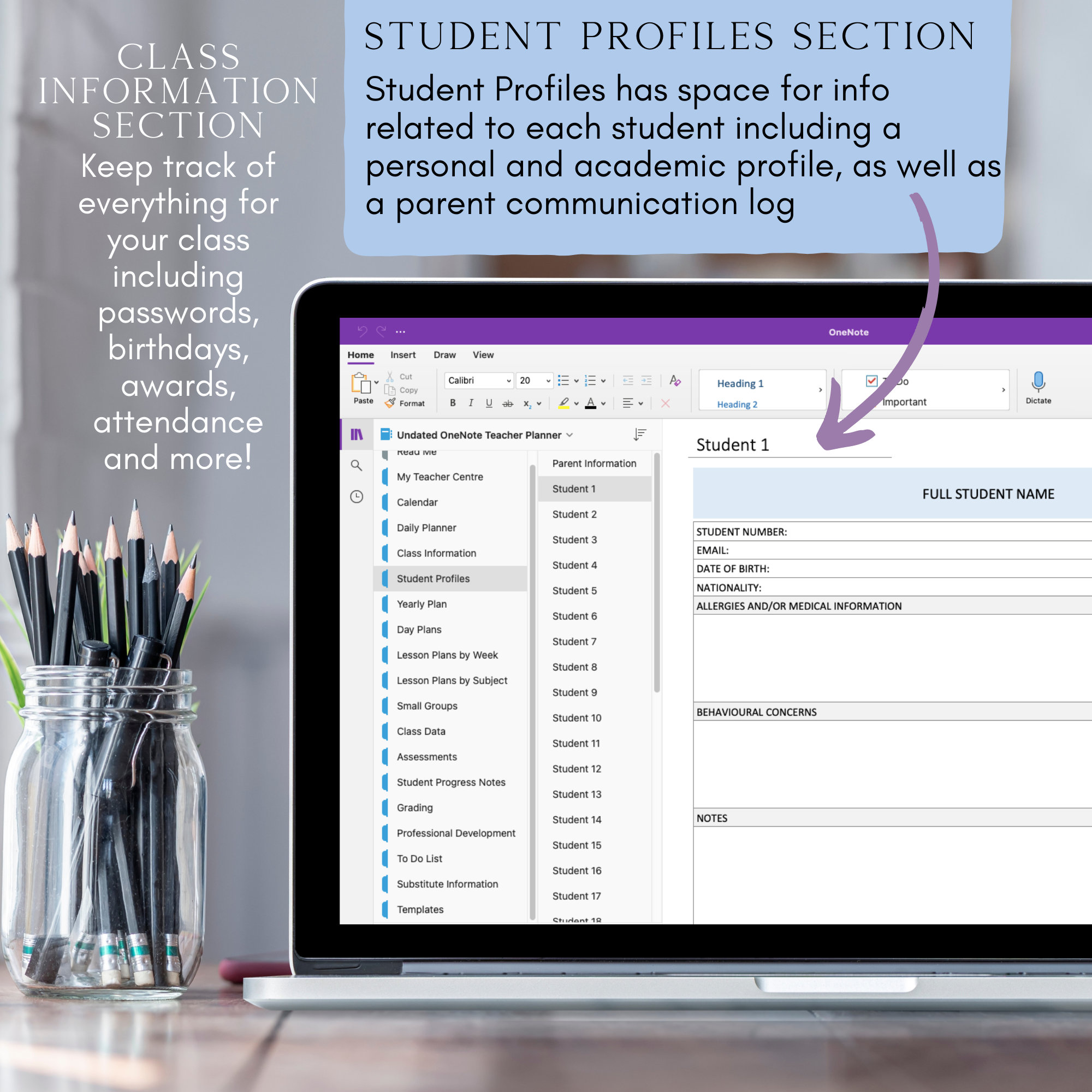 Onenote Teacher Planner, Undated Editable Teacher Template for Windows ...