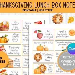 Thanksgiving Lunch Box Notes for Kids, Editable Fall Lunchbox Notes ...