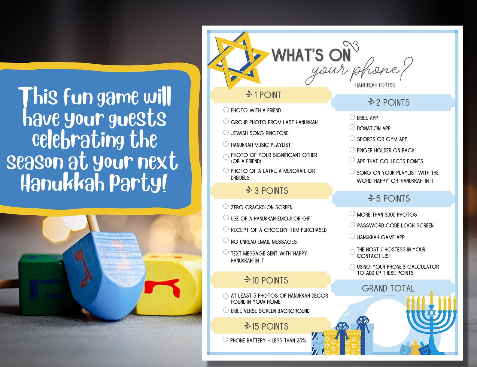 What's on Your Phone? Hanukkah Party Game, Holiday Party Games, Phone ...