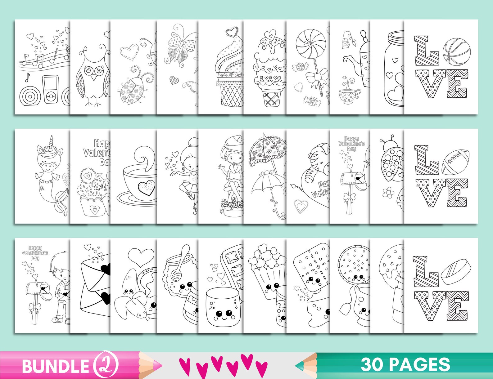Valentine Coloring Pages for Kids BUNDLE, Toddler Coloring Pages, Kid ...