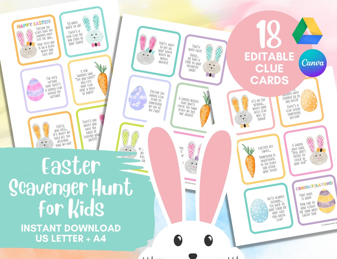 Easter Scavenger Hunt, Indoor Scavenger Hunt for Kids With Clue Cards ...