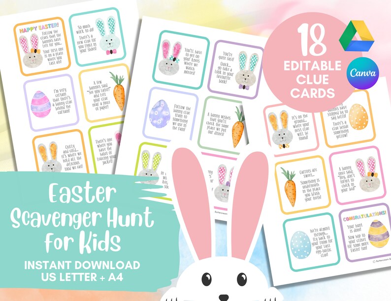 Easter Scavenger Hunt, Indoor Scavenger Hunt for Kids With Clue Cards ...