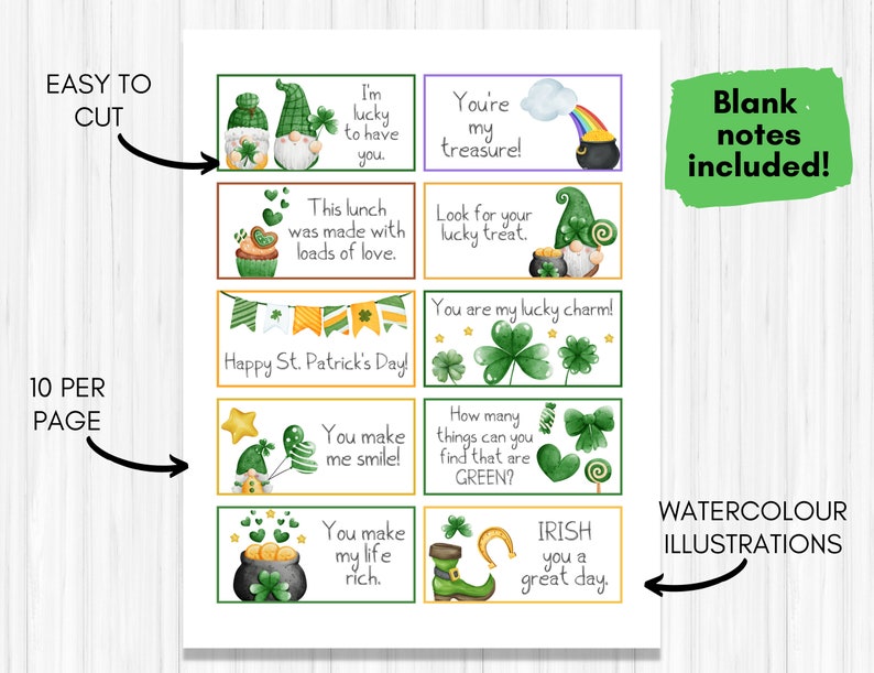 St. Patrick's Day Lunch Box Notes for Kids, Editable Lunchbox Notes ...