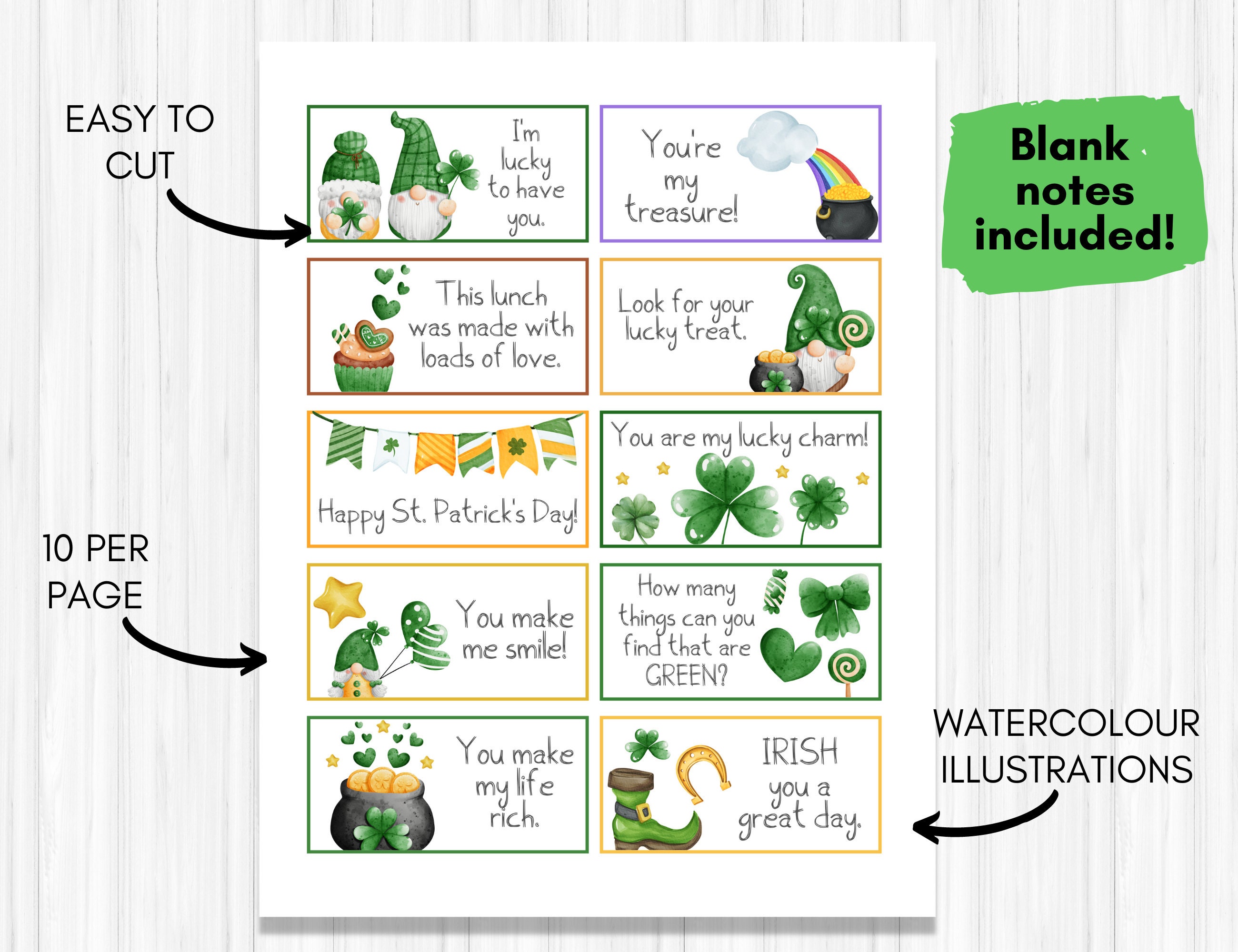 St. Patrick's Day Lunch Box Notes for Kids, Editable Lunchbox Notes ...