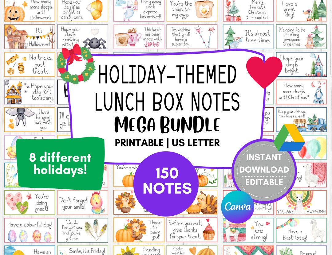 Editable Holiday-themed Lunch Note Kid, Editable Lunchbox Note ...