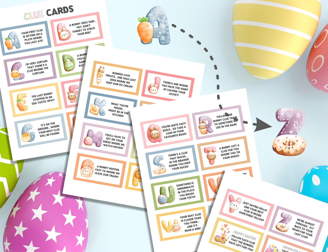 Easter Scavenger Hunt, Indoor Scavenger Hunt for Kids With Clue Cards ...