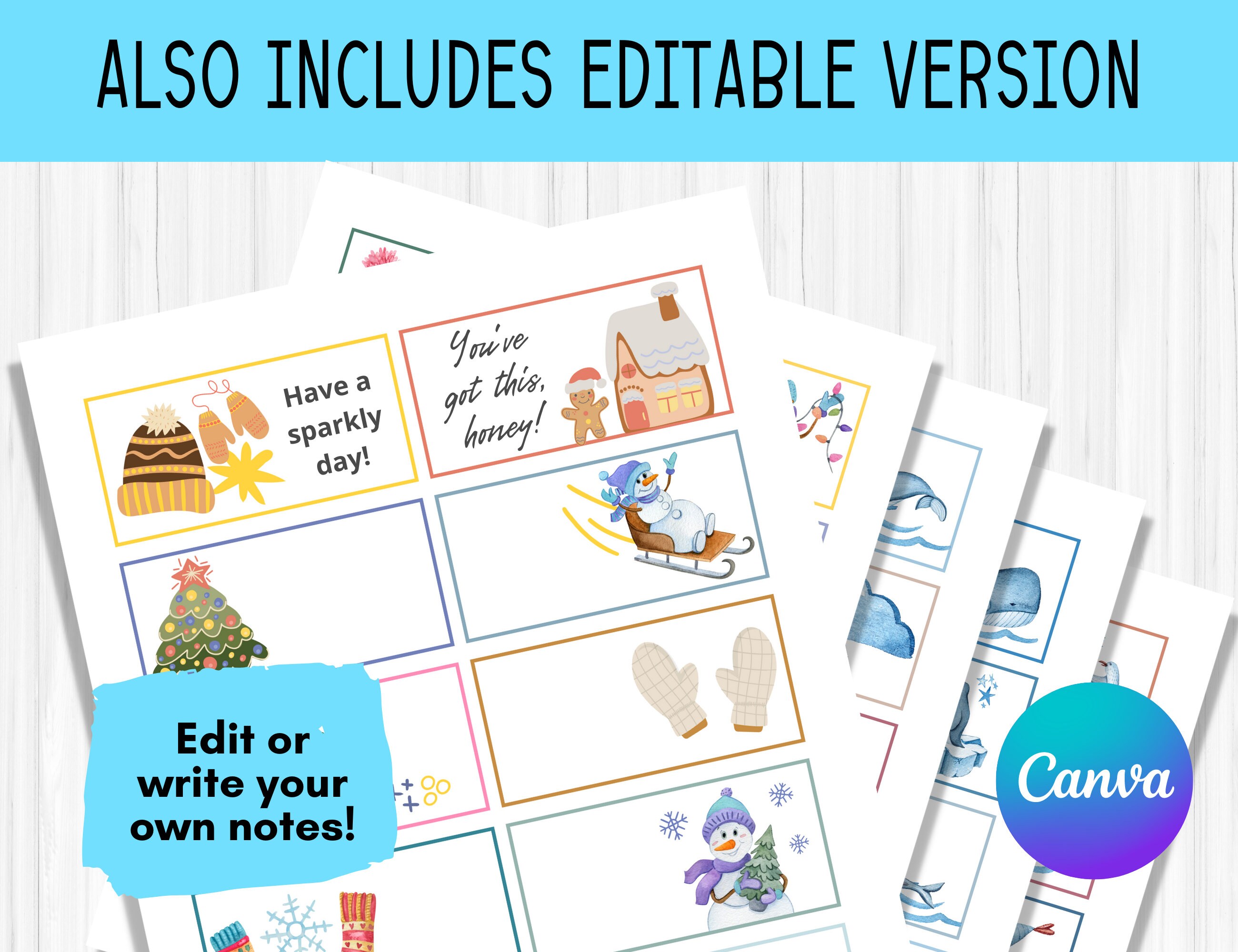 Winter New Year Lunch Box Notes for Kids, Editable Lunch Note ...