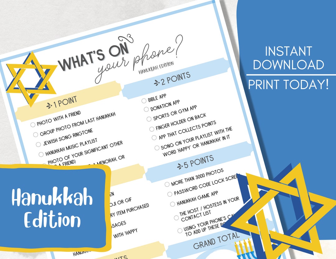 What's on Your Phone? Hanukkah Party Game, Holiday Party Games, Phone ...