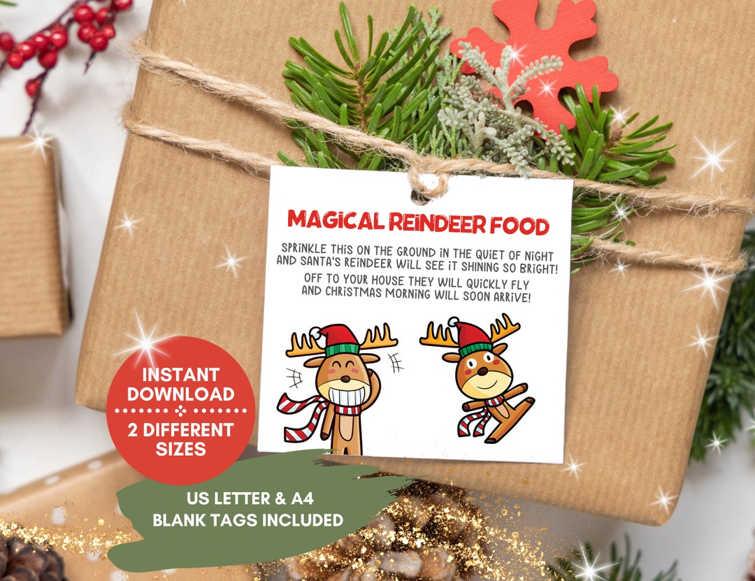Printable Reindeer Food Tags, Magical Reindeer Food Tag, Christmas Eve ...
