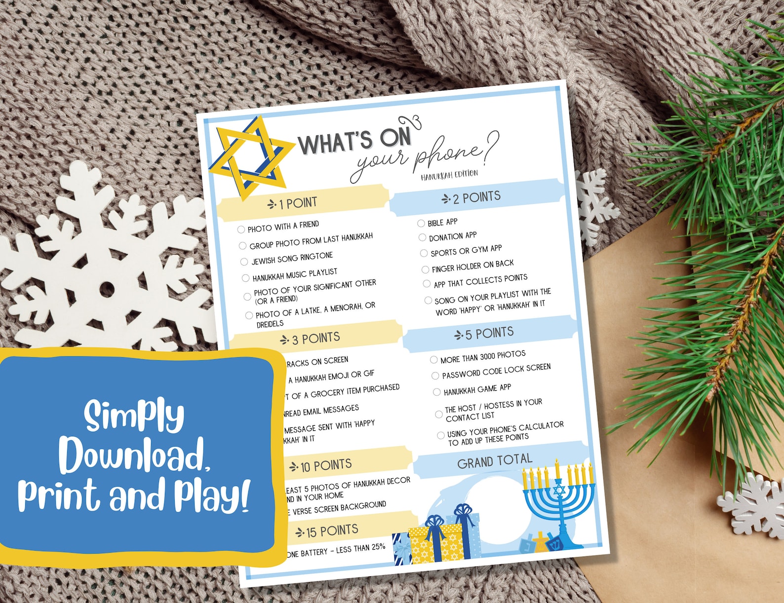 What's on Your Phone? Hanukkah Party Game, Holiday Party Games, Phone ...
