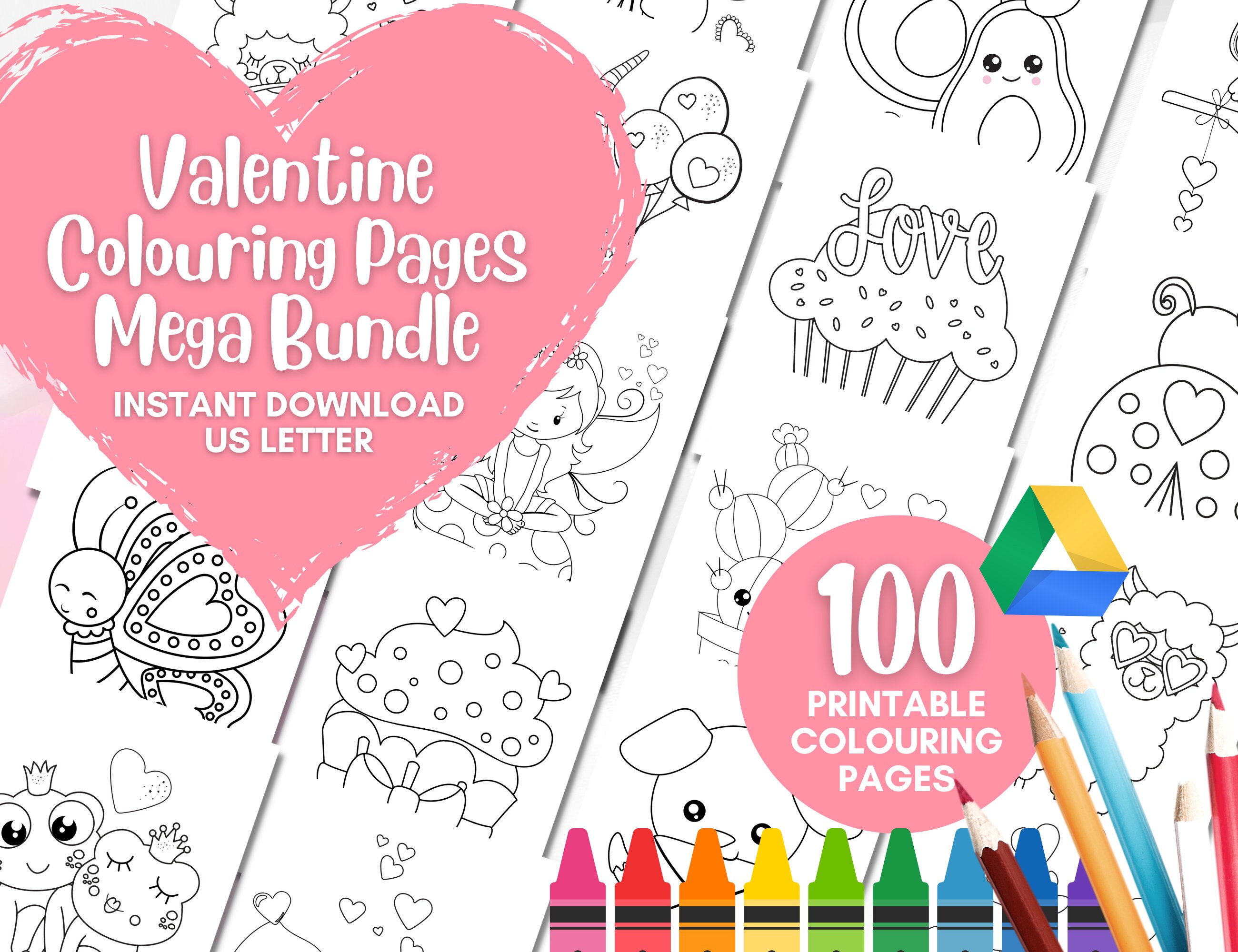 Valentine Coloring Pages for Kids BUNDLE, Toddler Coloring Pages, Kid ...