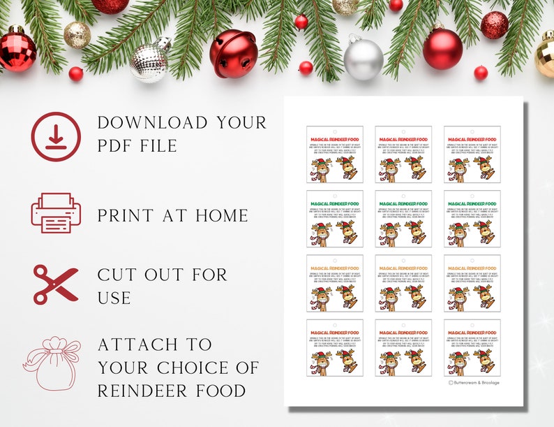 Printable Reindeer Food Tags, Magical Reindeer Food Tag, Christmas Eve ...