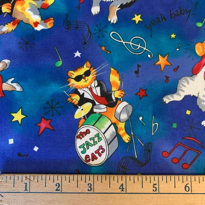 Cool Jazz Cats Cotton Fabric BTY by the Yard OOP Felines Kittens Music ...