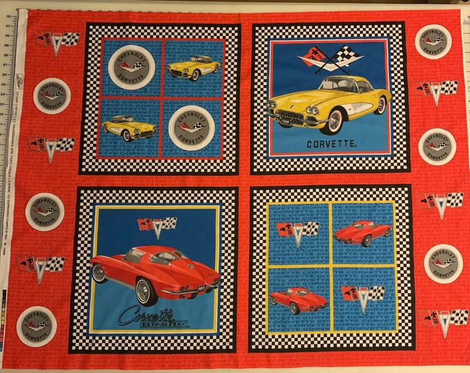 1958 Yellow 1963 Red Chevrolet Corvette Sting Ray Cotton Fabric Panel ...