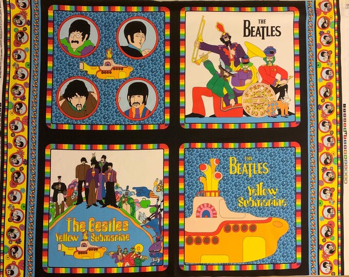 The Beatles Cotton Fabric 25" X 44" Yellow Submarine All You Need is ...