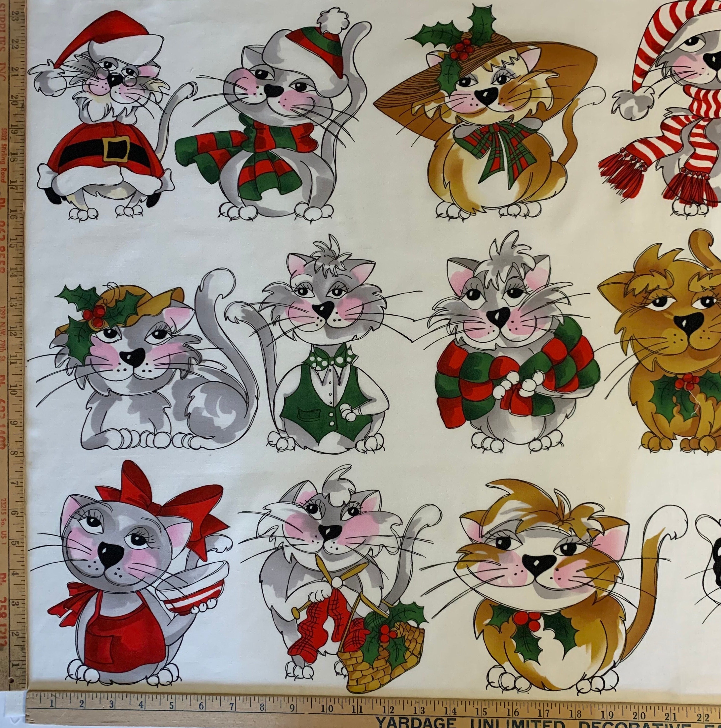 Loralie Harris Christmas Critters Cats Cotton Fabric Panel Vintage Rare ...