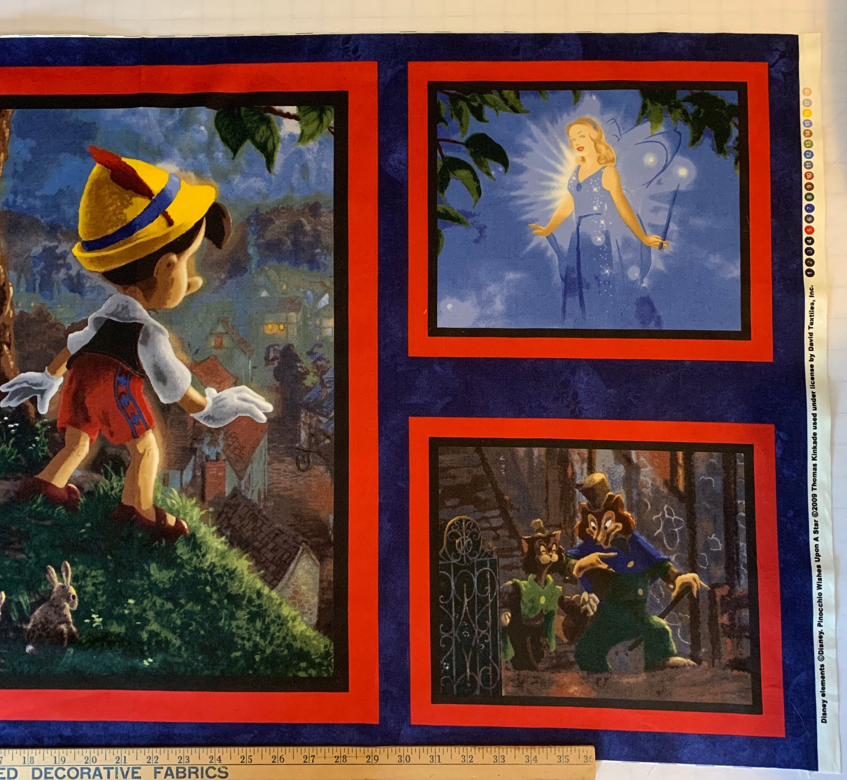 Disney Pinocchio Cotton Fabric Panel Oop Wishes Upon A Star Thomas Kinkade By The Panel David