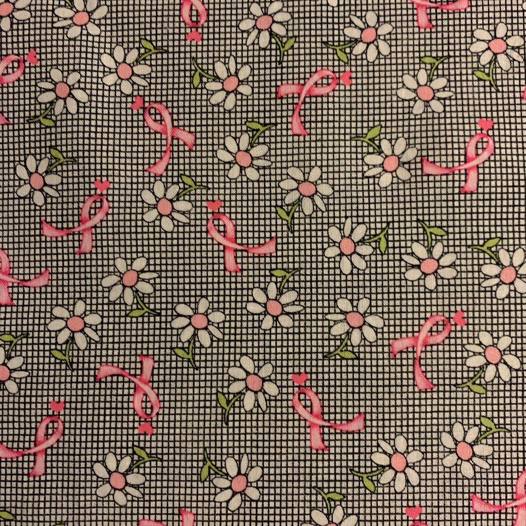 Breast Cancer Cotton Fabric 48 X 42 Pink Ribbons Awareness Out of Print ...