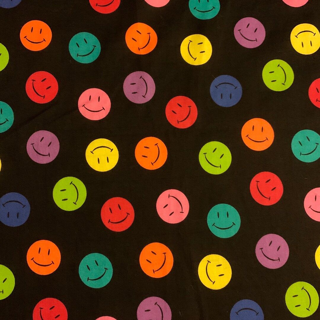 Smiley Happy Faces Cotton Fabric BTY Cranston Print Works by the Yard ...