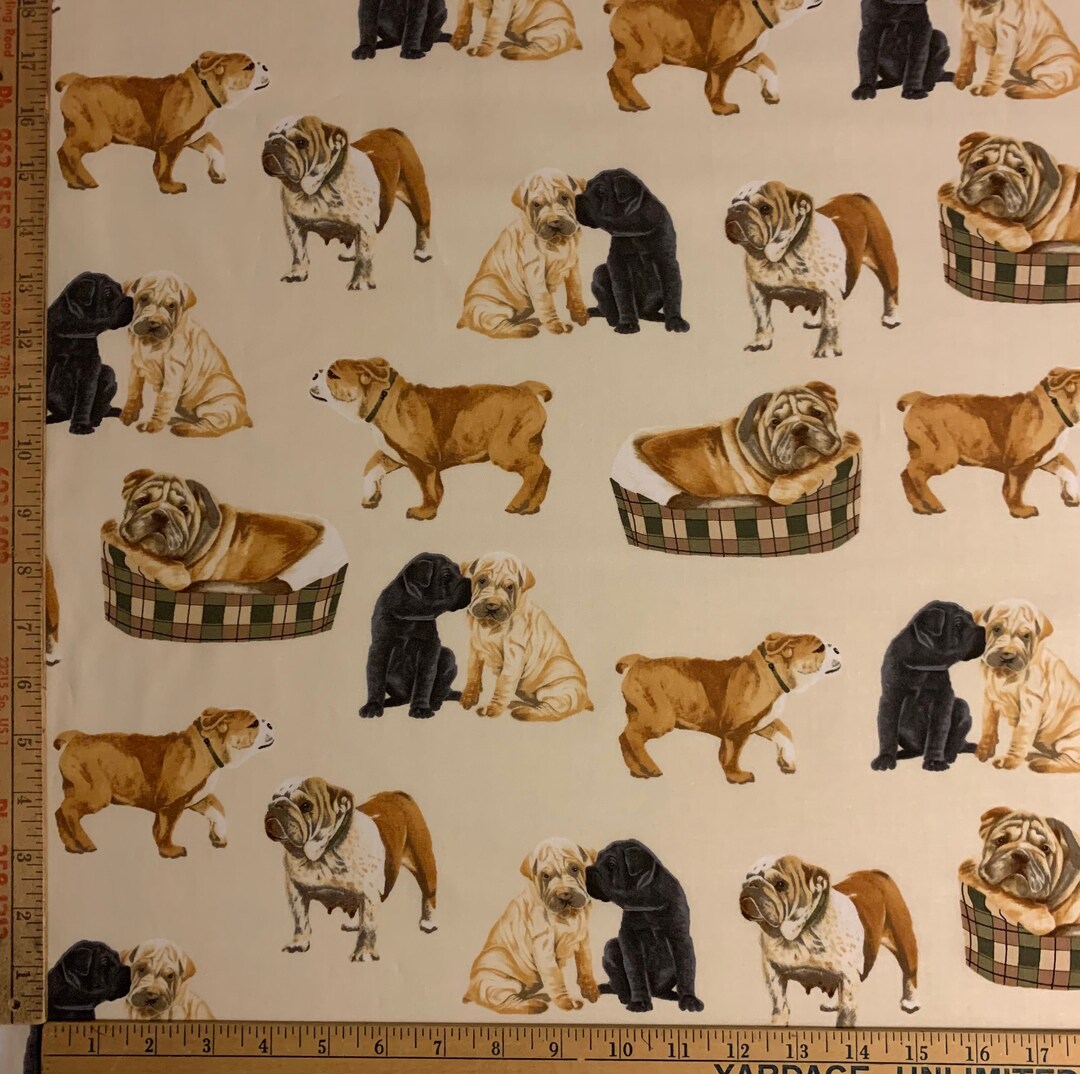 Bulldogs BTY Cotton Fabric Puppies Dogs K9 Cream Beige TT Timeless ...
