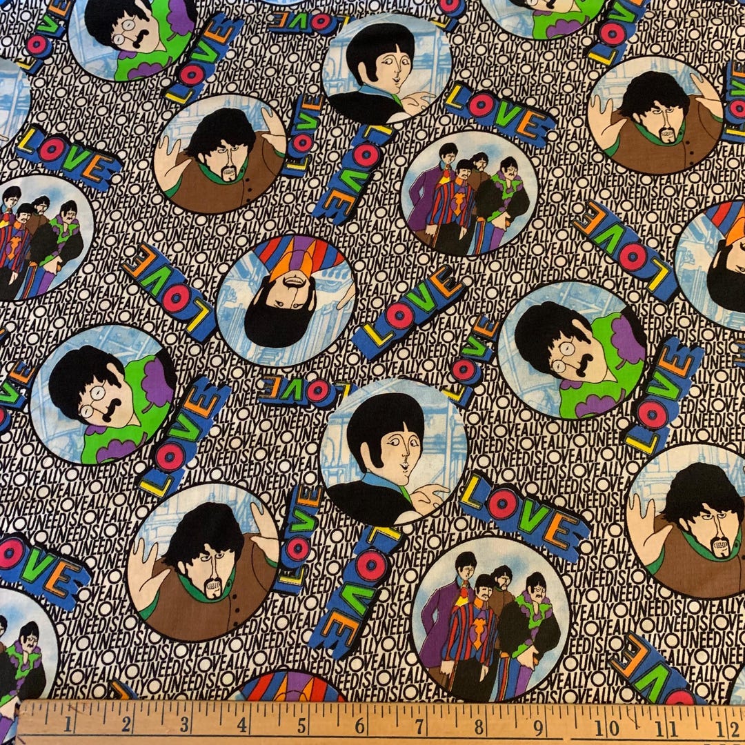The Beatles Cotton Fabric 25" X 44" Yellow Submarine All You Need is ...