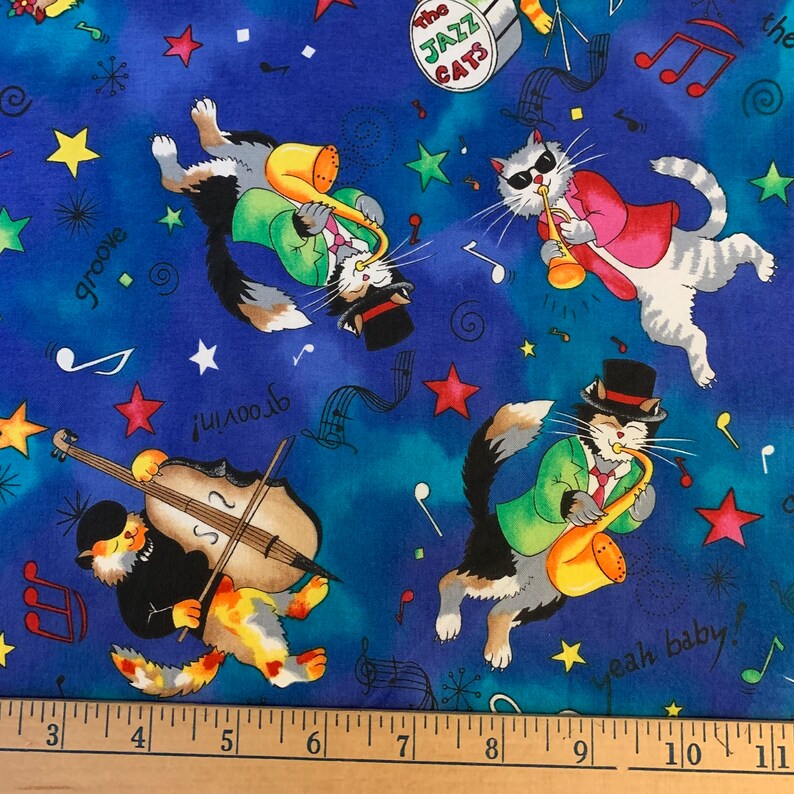 Cool Jazz Cats Cotton Fabric BTY by the Yard OOP Felines Kittens Music ...