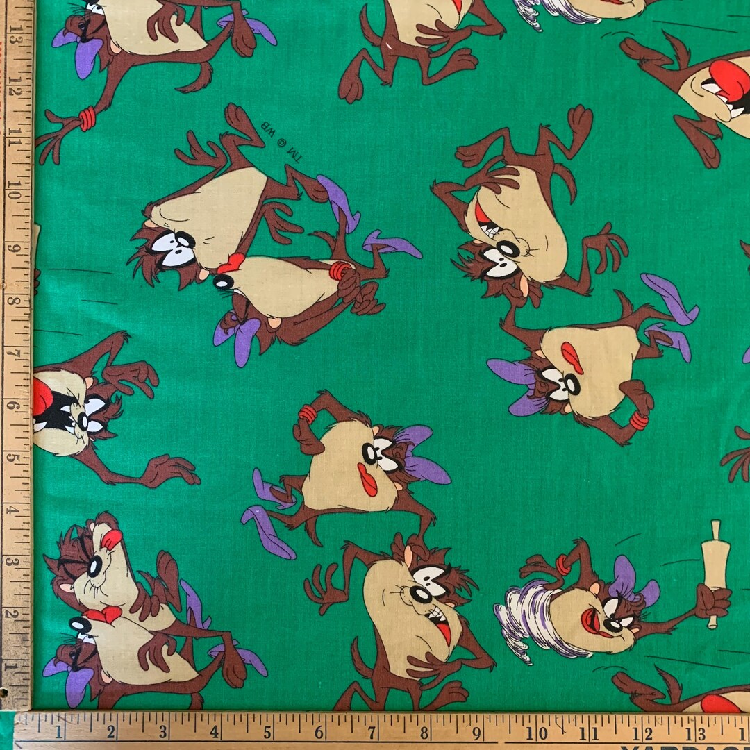 Taz & Mrs Taz Cotton Fabric 20" X 44" OOP Vintage 1996 Tasmanian Devil ...