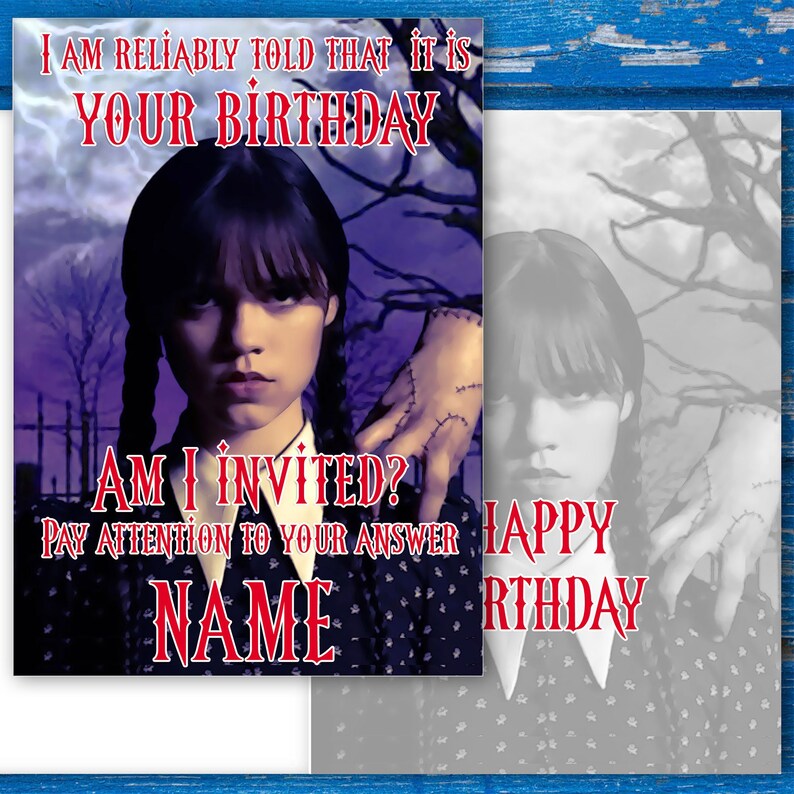 Wednesday Addams Birthday Card. Customise With Name. - Etsy