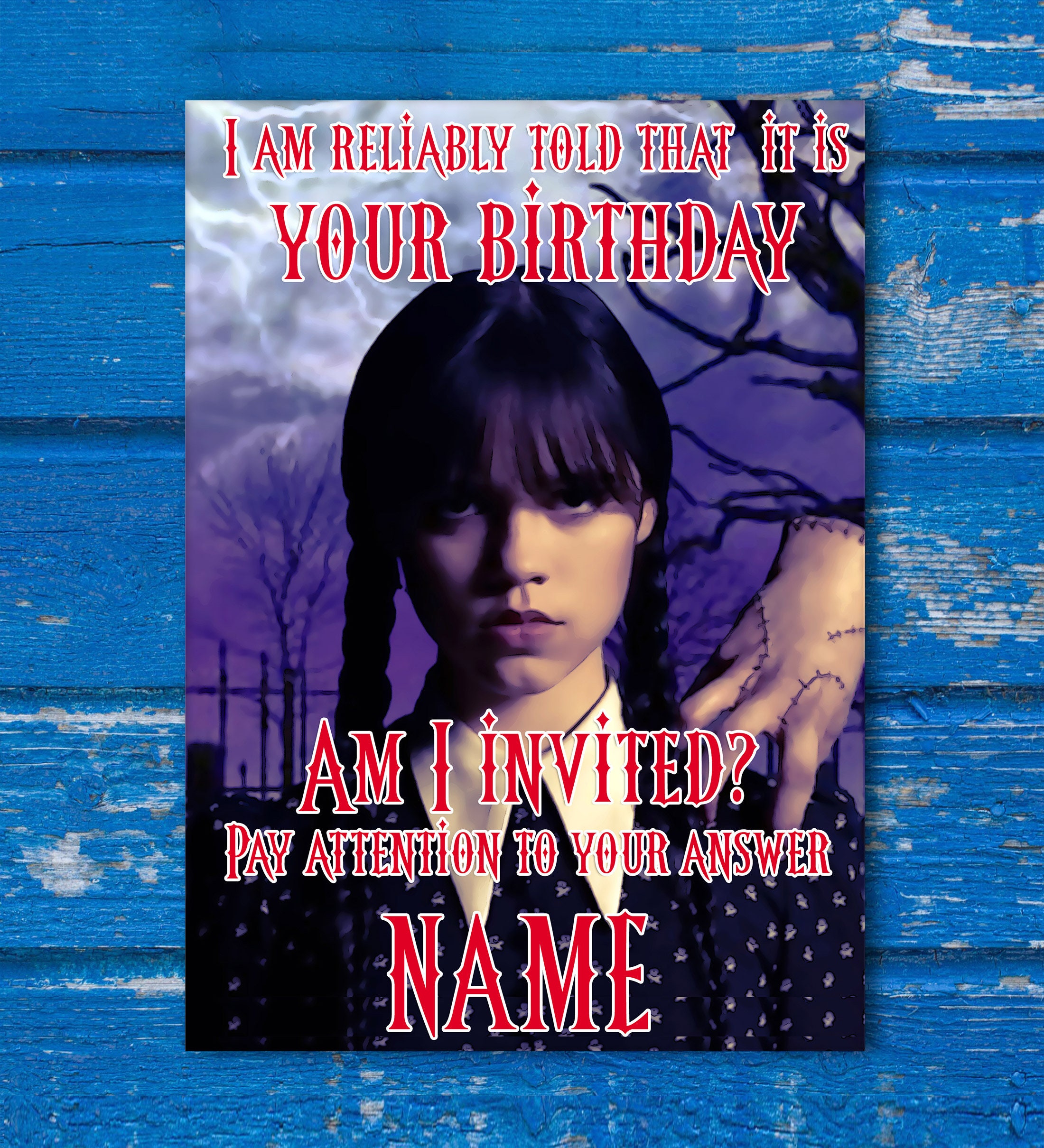 Wednesday Addams Birthday Card. Customise With Name. - Etsy