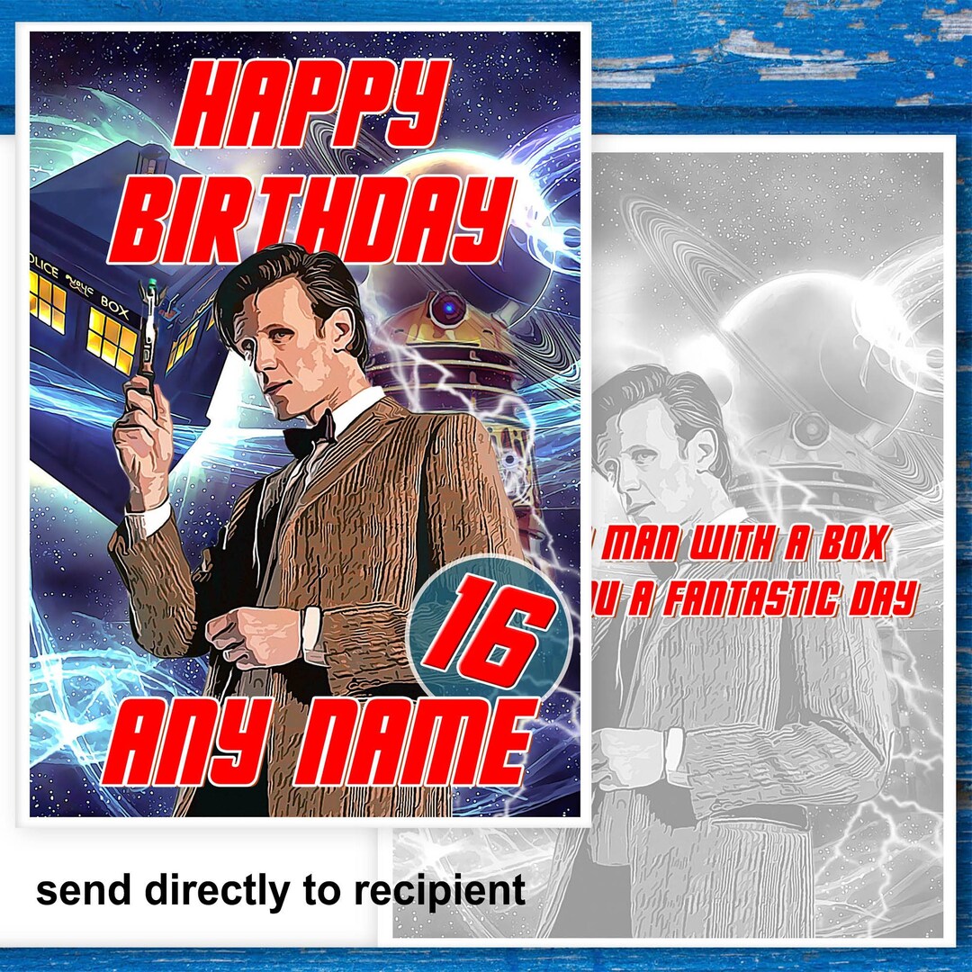 Doctor Who Birthday Card. 11th Doctor Matt Smith. Customise With Name ...