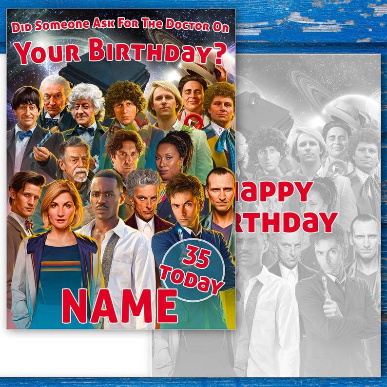 Doctor Who, All Doctors, Birthday Card. Personalise Name and Age. Ncuti ...