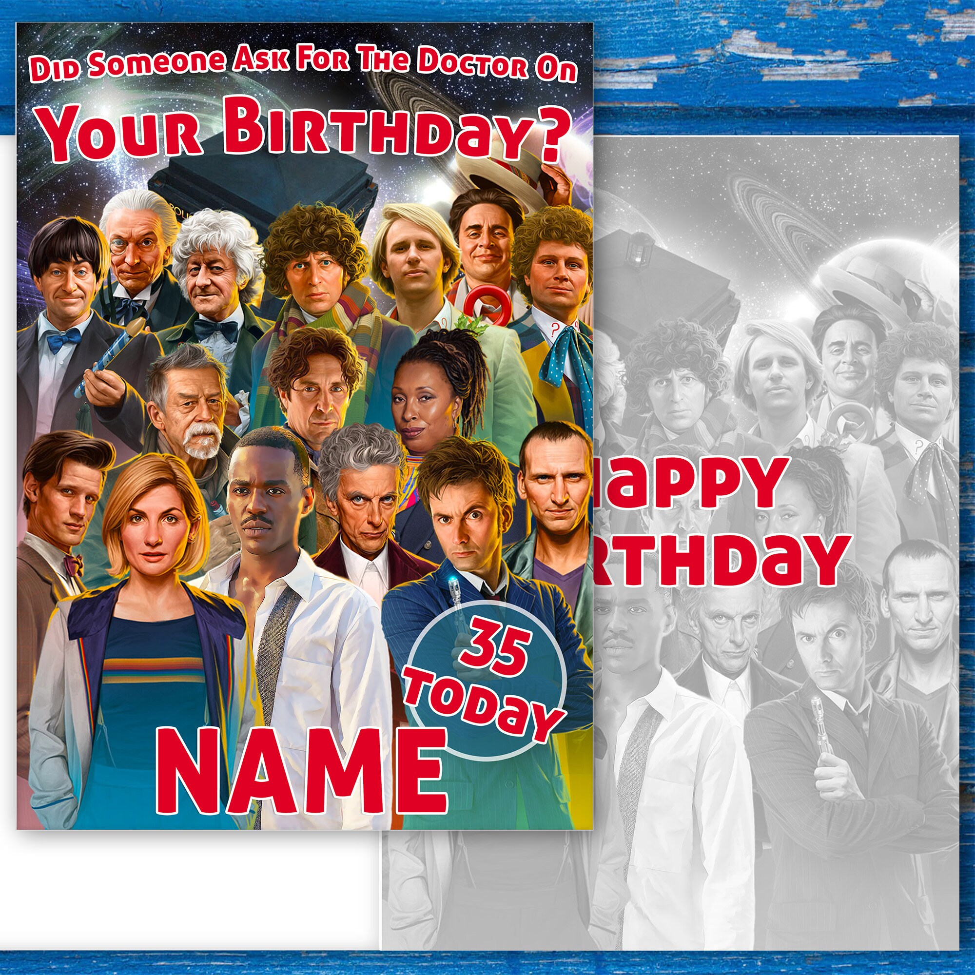 Doctor Who, All Doctors, Birthday Card. Personalise Name and Age. Ncuti ...
